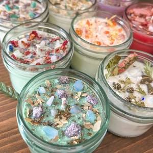 Intention Candles Infused With Crystals and Herbs, Homemade Meditation ...