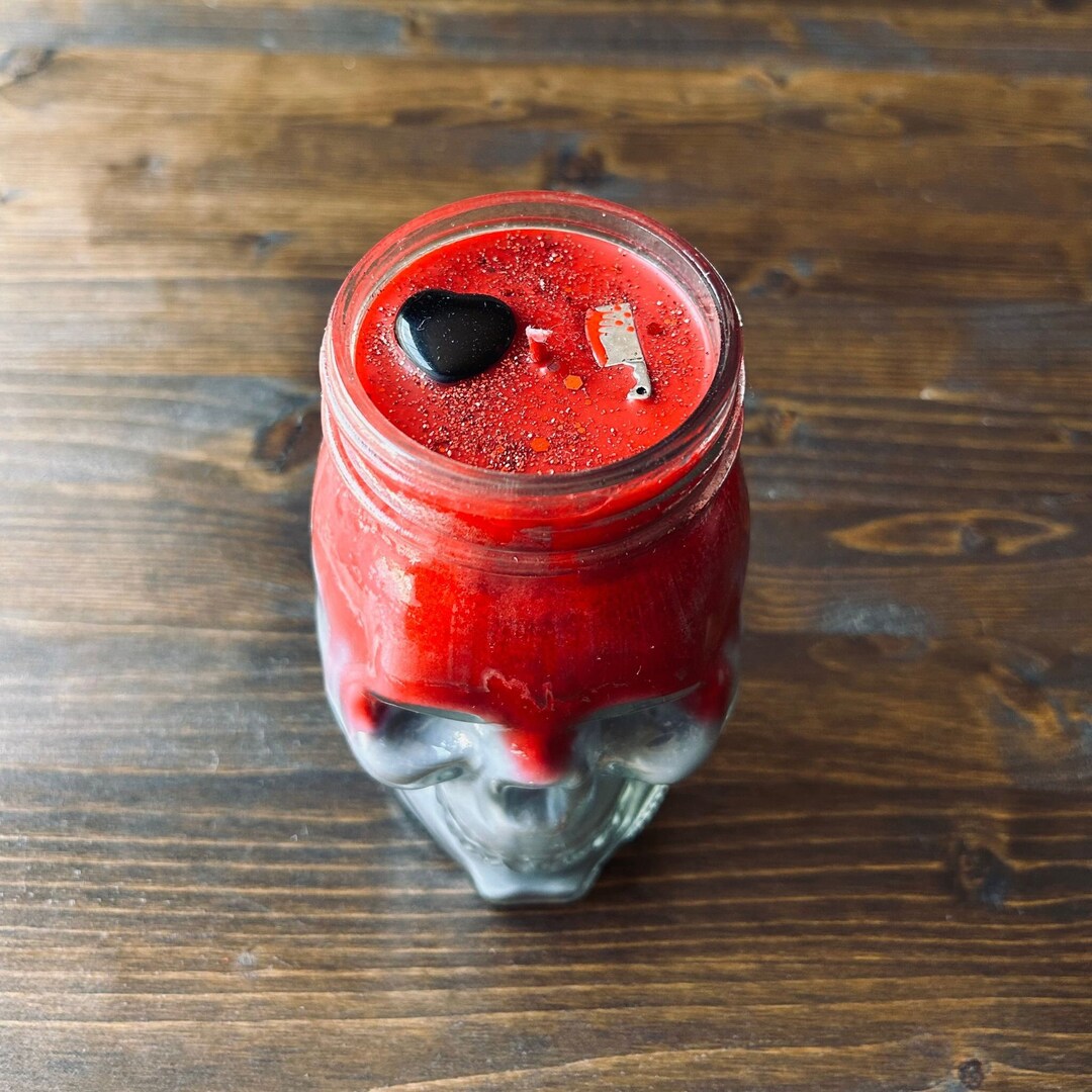 Halloween Horror Bloody Skull Candle Gothic Candle With Black Obsidian ...