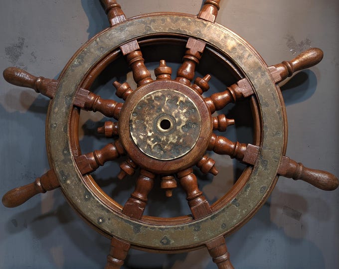 Antique Wooden Ship Wheel With Bronze: Nautical Maritime Decor (90 Cm ...
