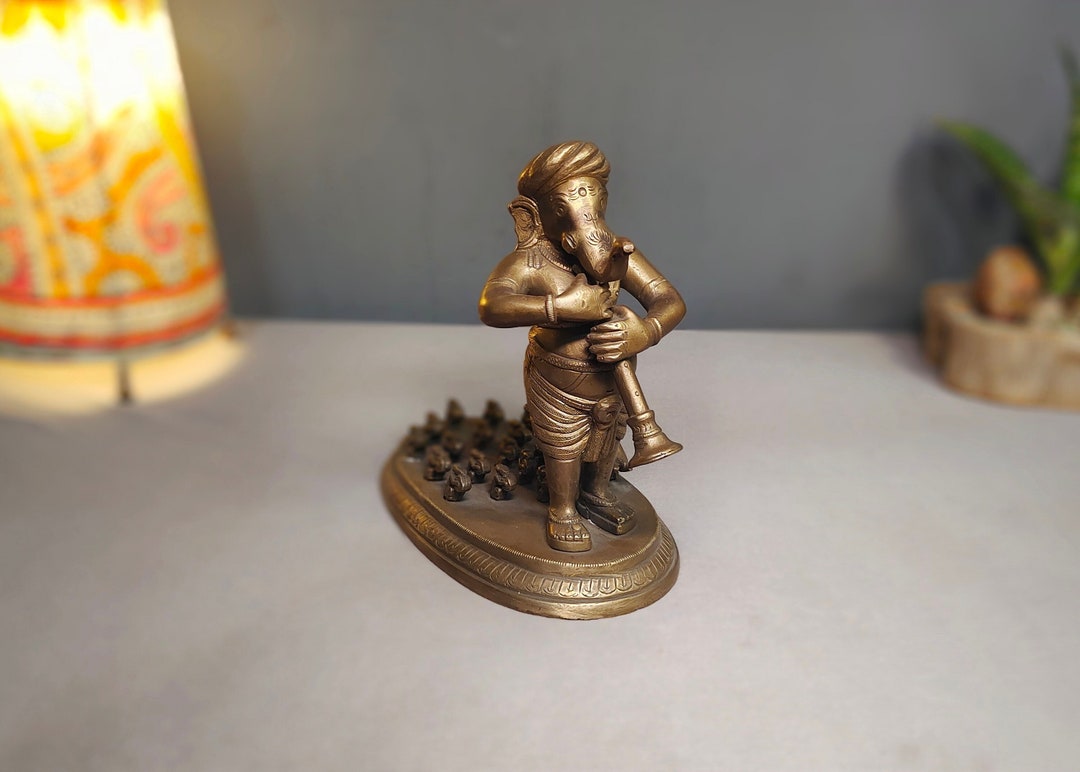 Antique Indian Brass Lord Ganesha Ganpati Bappa Playing Musical ...