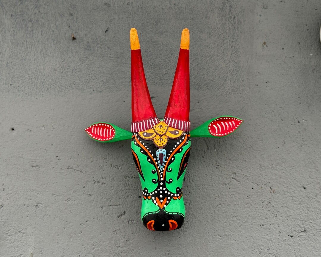 Indian Wooden Painted Decorative Bull Head Nandhi Mask | Wall Decor. A ...