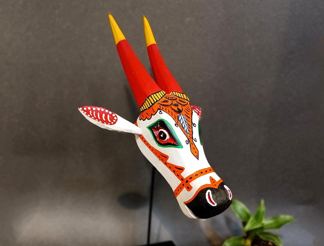 Indian Decorative Wooden Bull Head. Nandhi | Cow Head | Face Mask for ...