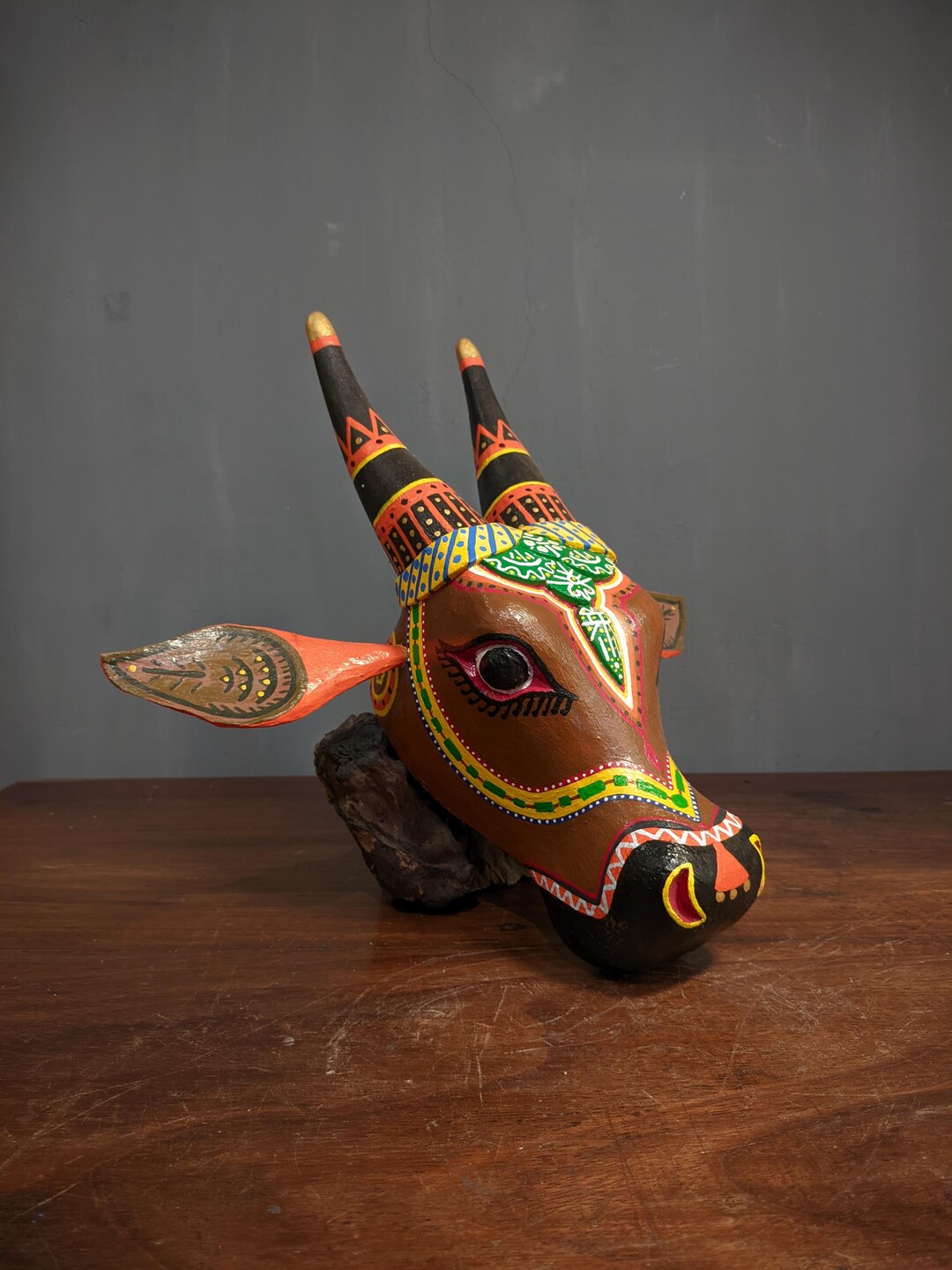 Handmade Painted Wooden Bull Head Mask: Indian Wall Decor - Etsy