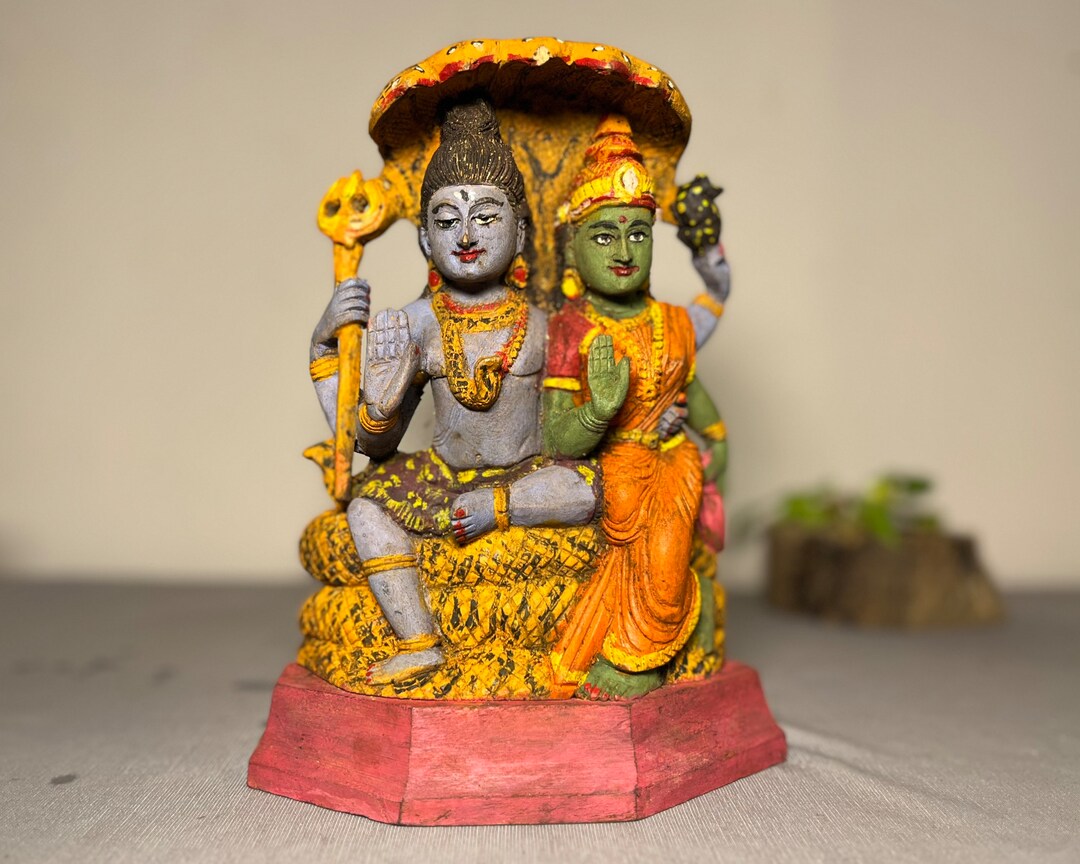 Buy Indian Wooden Carved Figure of Shiva & Parvathy. Beautifully Hand ...