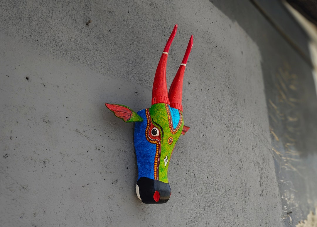 Vibrant Wooden Hand-painted Bull |nandi Heads Wall Art”.authentic ...