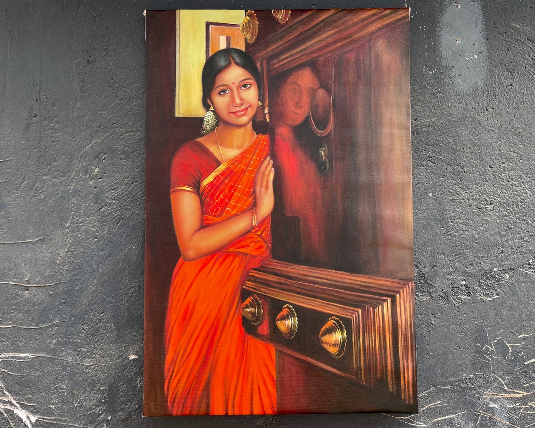Tamil Lady Oil Painting on Canvas by P Venu: Indian Home Decor (24x36 ...