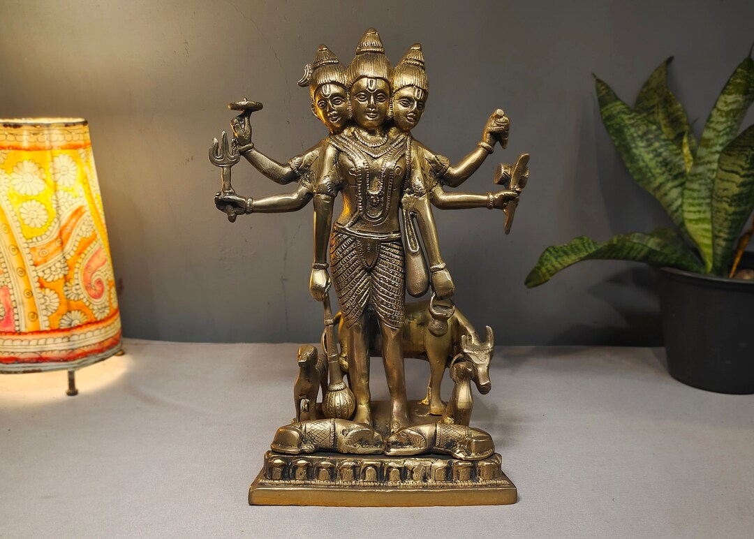 Antique Brass Dattatreya With Dogs & Khamadehu.divine Trinity Brahma ...