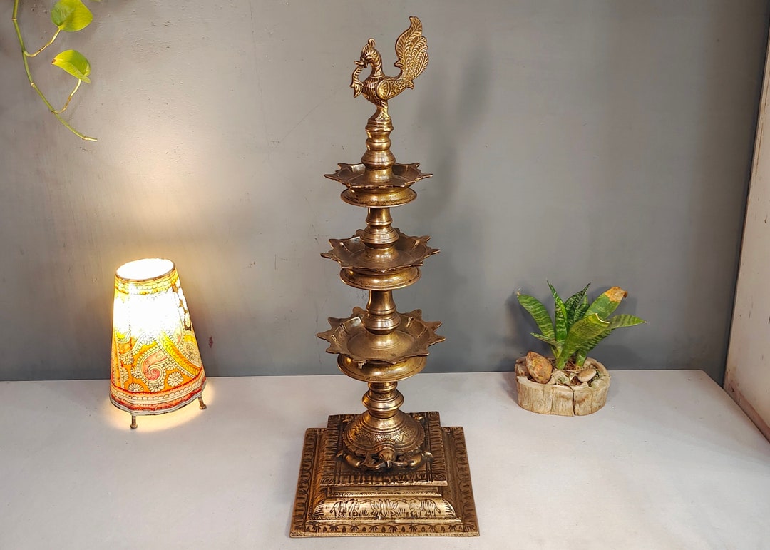 Antique Brass Peacock Three-layer Oil Lamp / Annam Lamb With Turtle ...