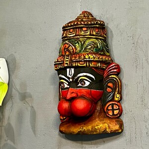 A Devine Handcrafted Painted Wooden Head Mask of Hanuman Devotee of ...