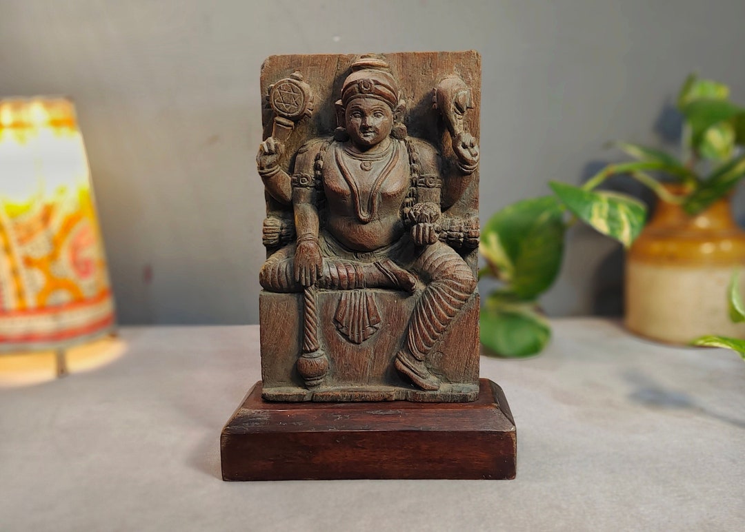 Antique Wooden Dhanvantari Figure Handcrafted Jackwood Sculpture God of ...