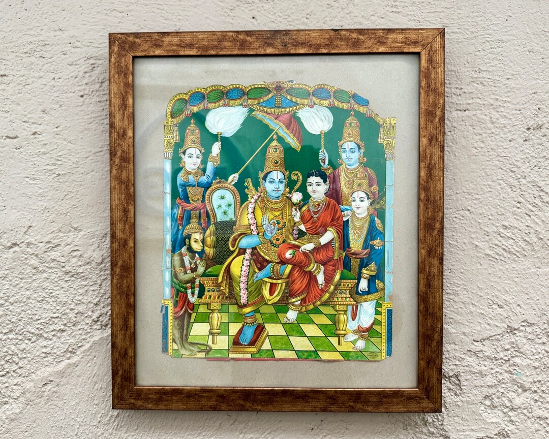 Wooden Sri Rama Pattabhishkem Print With Frame. A Perfect Piece for ...