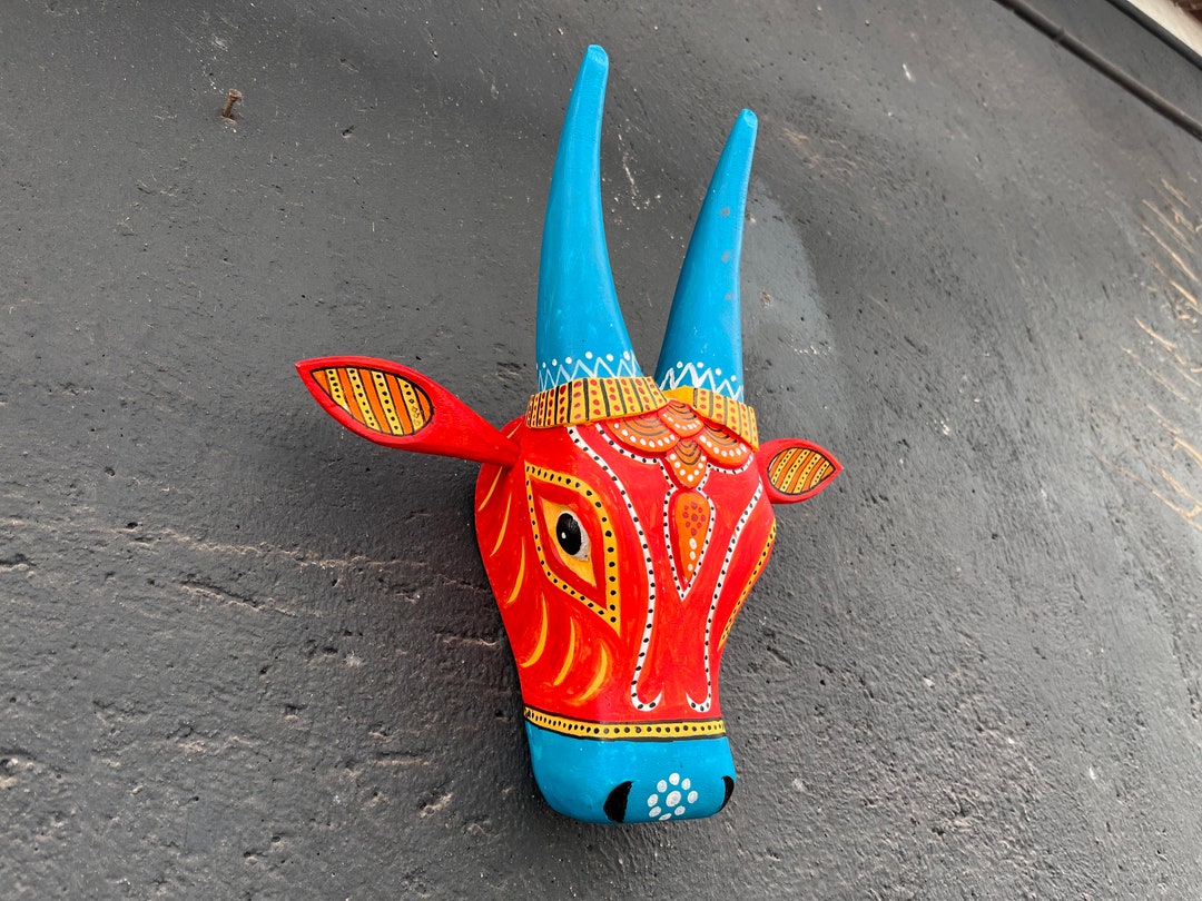 Indian Wooden Painted Decorative Bull Head Nandhi Mask 4 Wall - Etsy