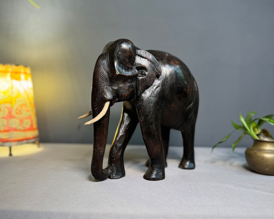 Asian Indian Elephant Carving Wooden Elephant Statue Handicraft ...