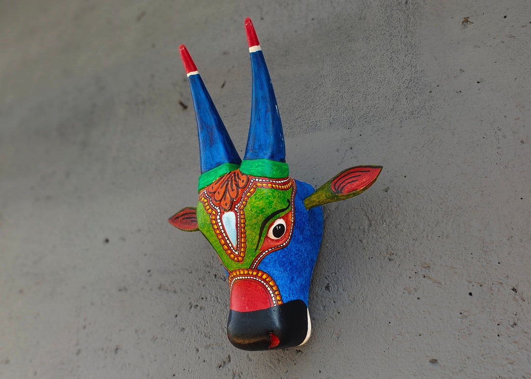 Wooden Painted Bull Nandi Cow Head Face Mask for Wall Decor. Indian ...