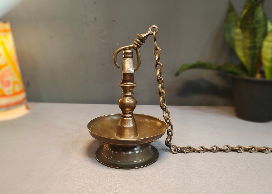 Kerala Antique Bronze Hanging Oil Lamp: Indian Pooja Decor - Etsy