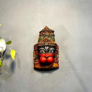 A Devine Handcrafted Painted Wooden Head Mask of Hanuman Devotee of ...