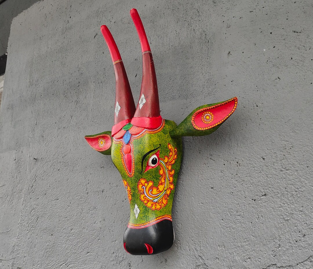 Large Wooden Indian Nandi Bull Cow Head Face Mask for Wall Decor ...