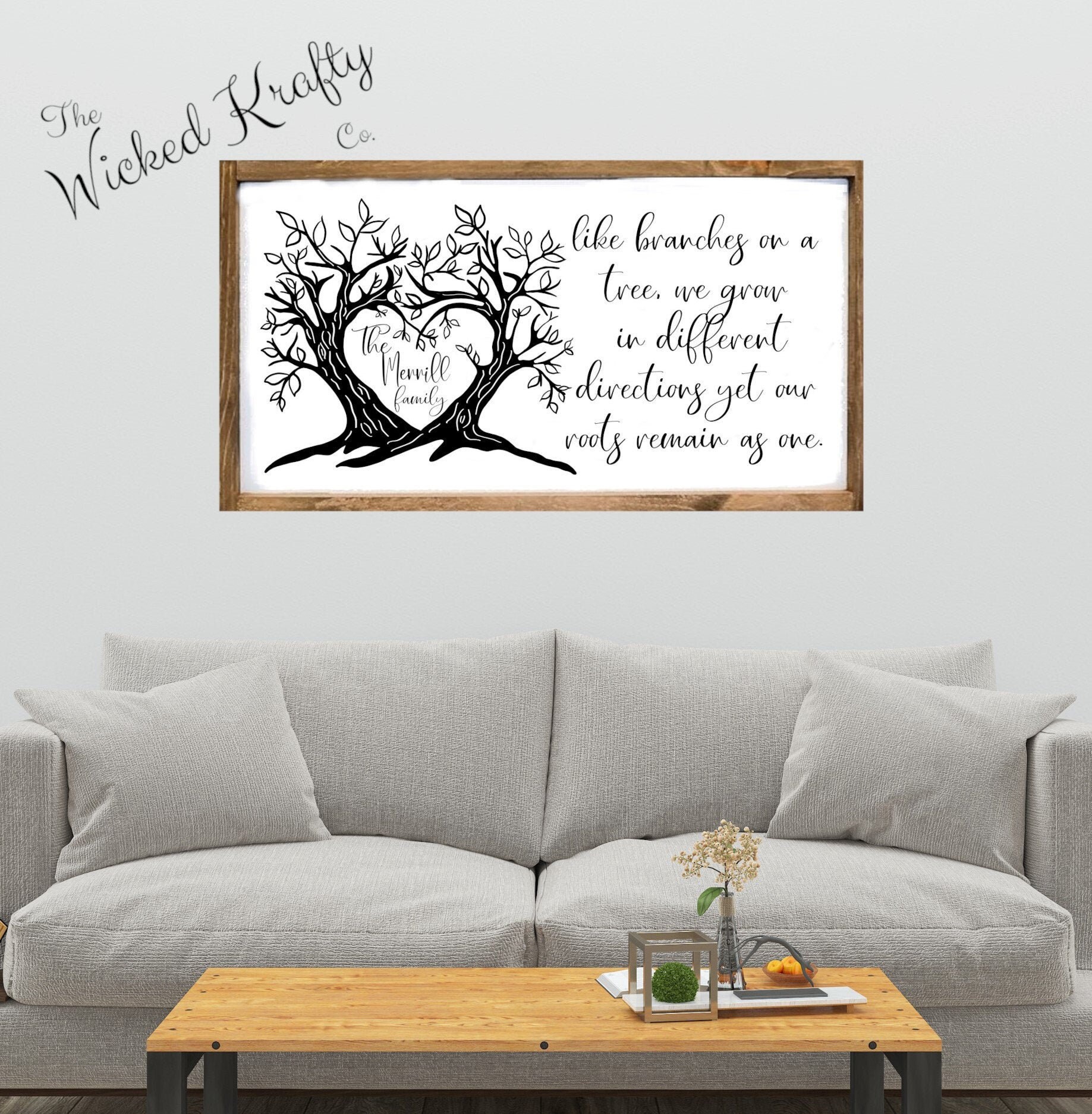 Personalized Family Tree Framed Wood Sign: Our Branches Grow in ...