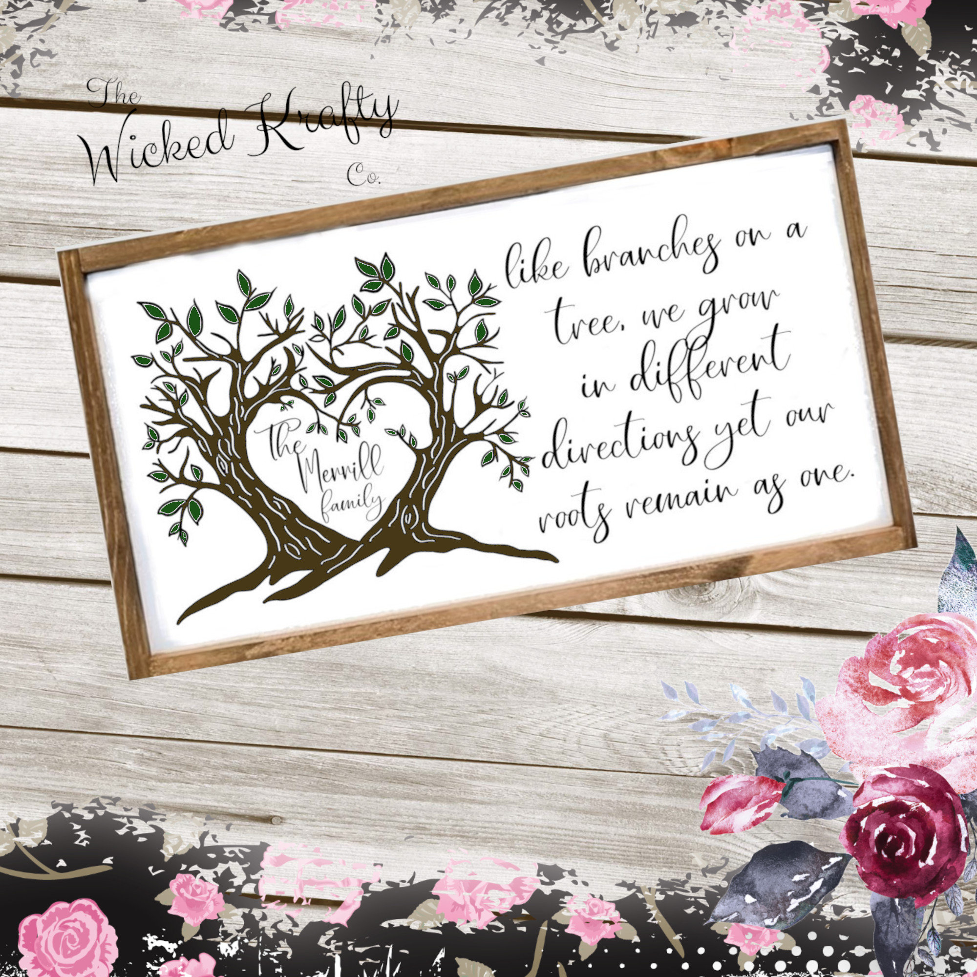 Personalized Family Tree Framed Wood Sign: Our Branches Grow in ...