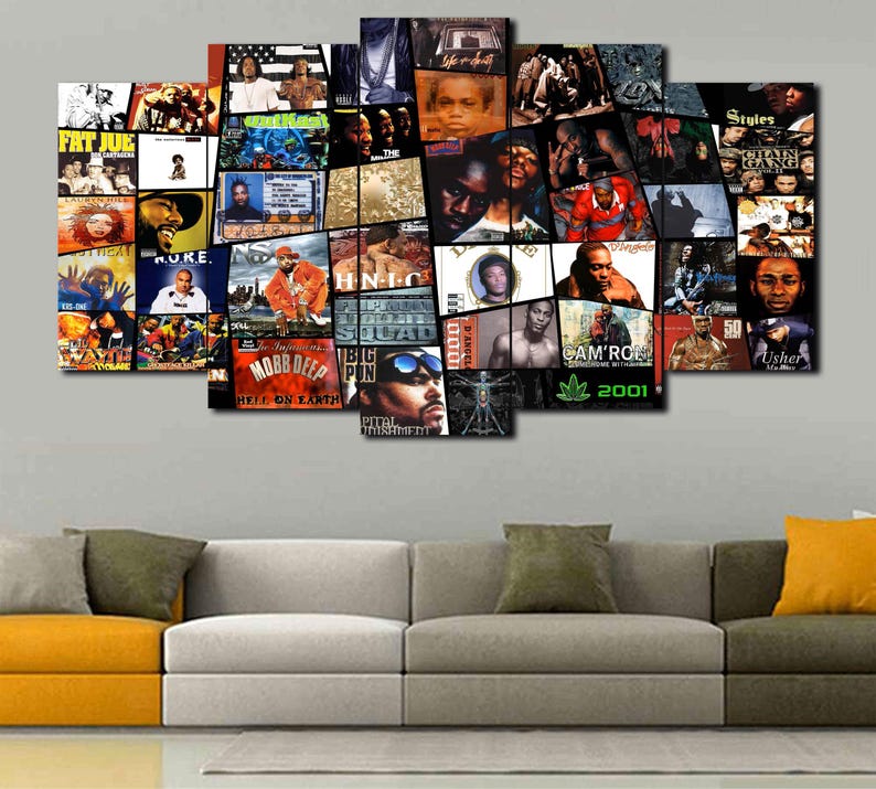 90s Nostalgia Hip Hop Album Cover Collage Canvas Wall Art, Customizable ...