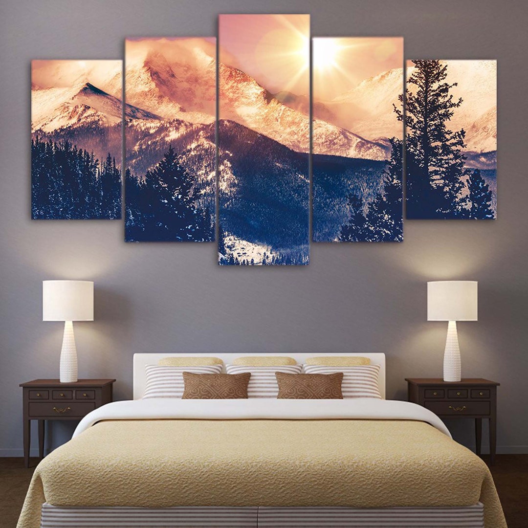 Mountain Sunrise Wall Art Sunset Print Stretched Canvas Multi Panel ...