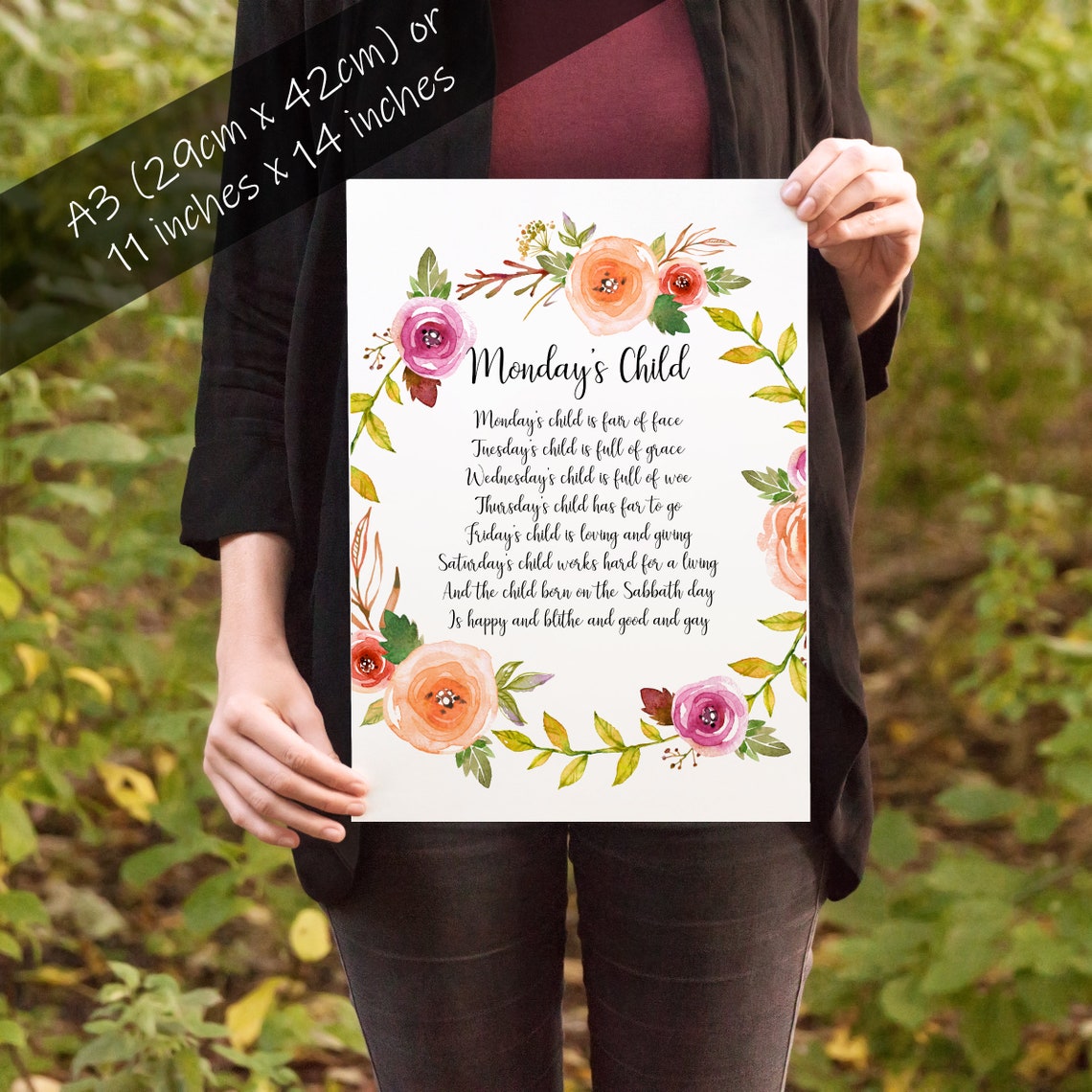 Monday's Child Poem Nursery Wall Art, Children's Bedroom Decor ...