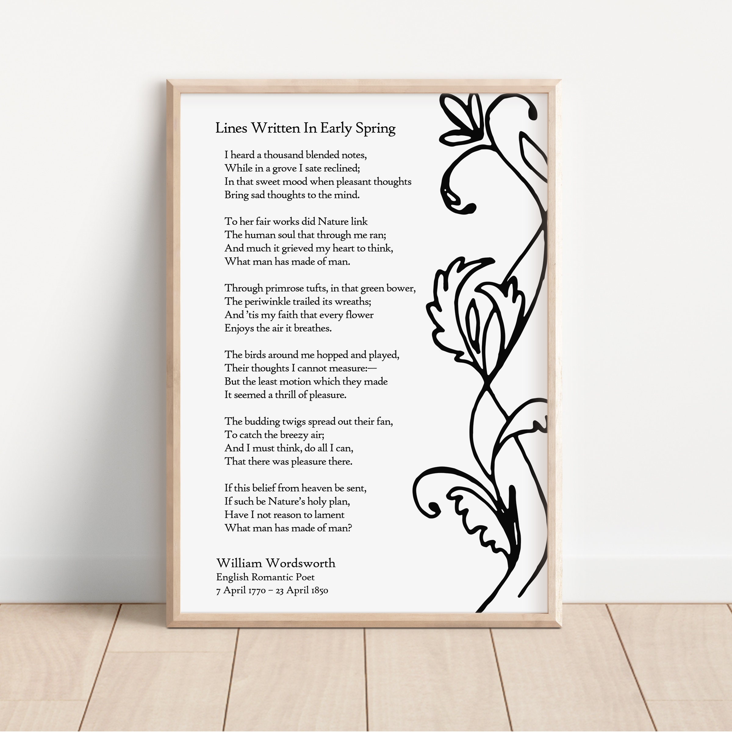 William Wordsworth Poetry Wall Art Print, Lines Written in Early Spring ...