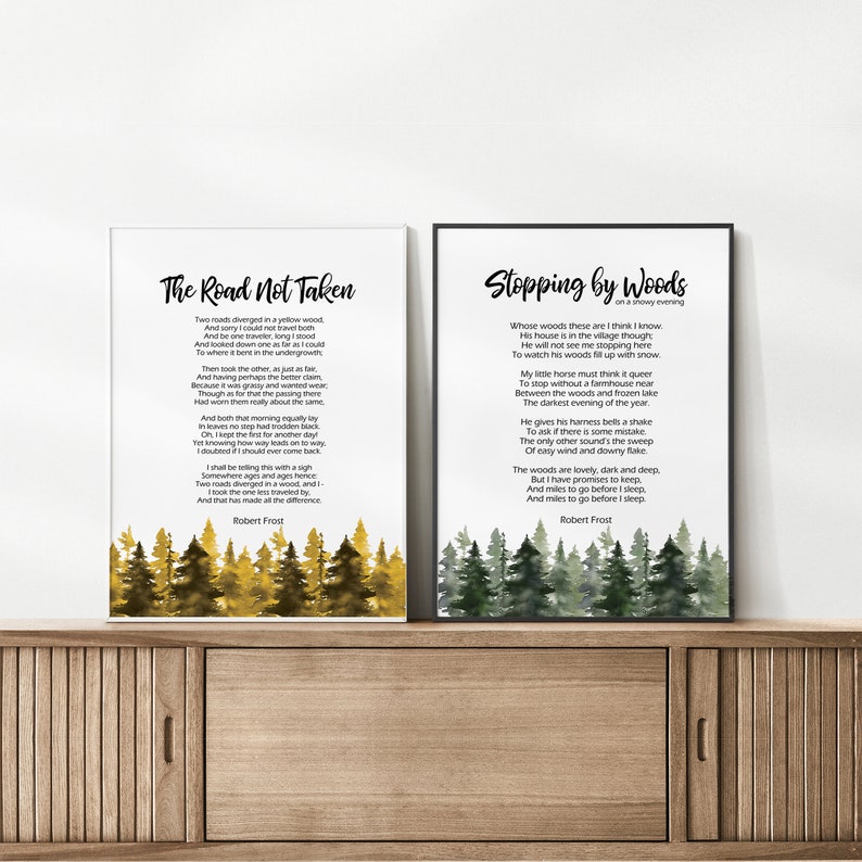 Robert Frost Poetry Set of Two Prints, the Road Not Taken, Stopping by ...