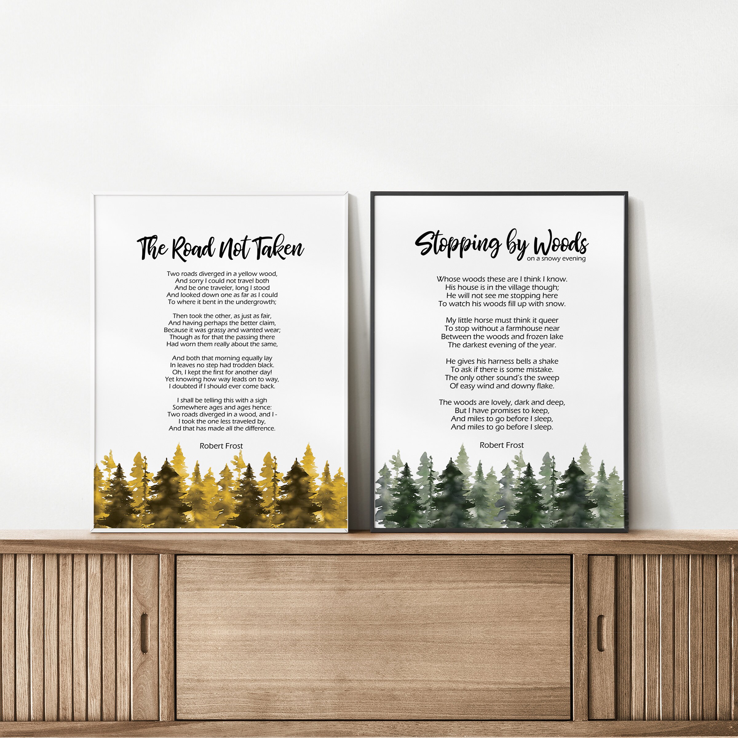 Robert Frost Poetry Set of Two Prints, the Road Not Taken, Stopping by ...
