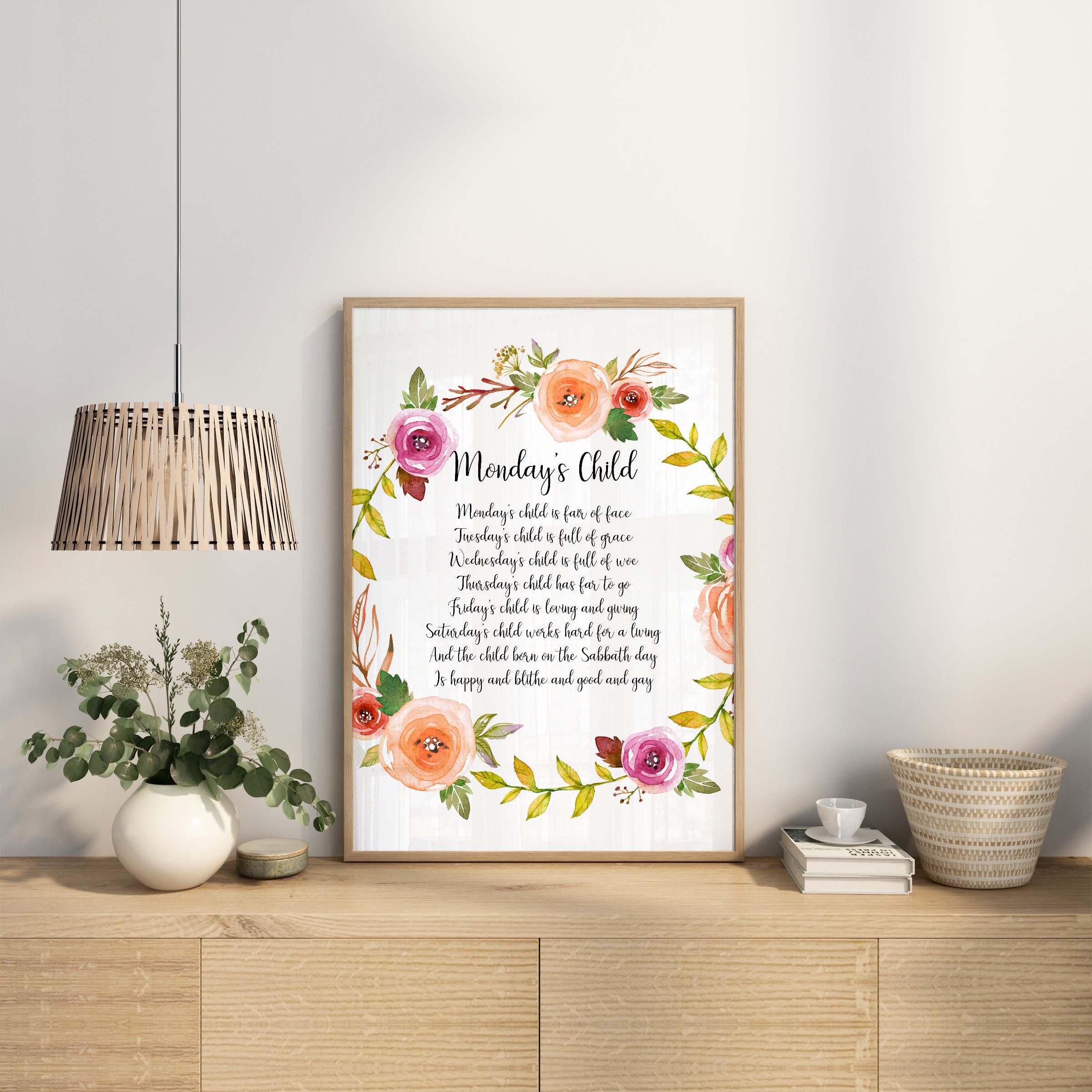 Monday's Child Poem Nursery Wall Art, Children's Bedroom Decor ...