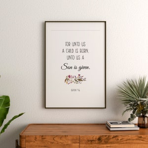 Bible Verse Print, Isaiah 9:6, for Unto Us a Child is Born, Unframed ...
