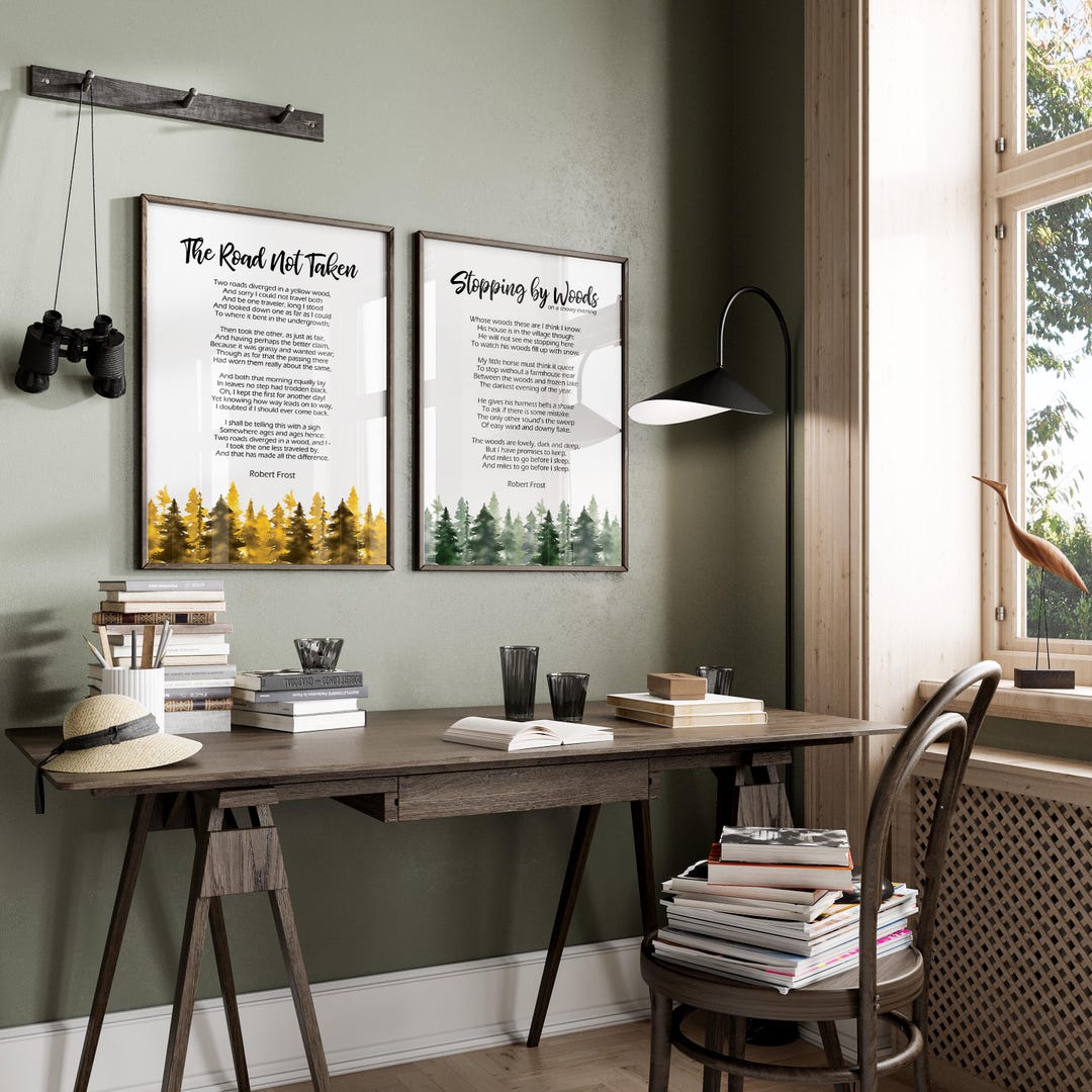 Robert Frost Poetry Set of Two Prints, the Road Not Taken, Stopping by ...