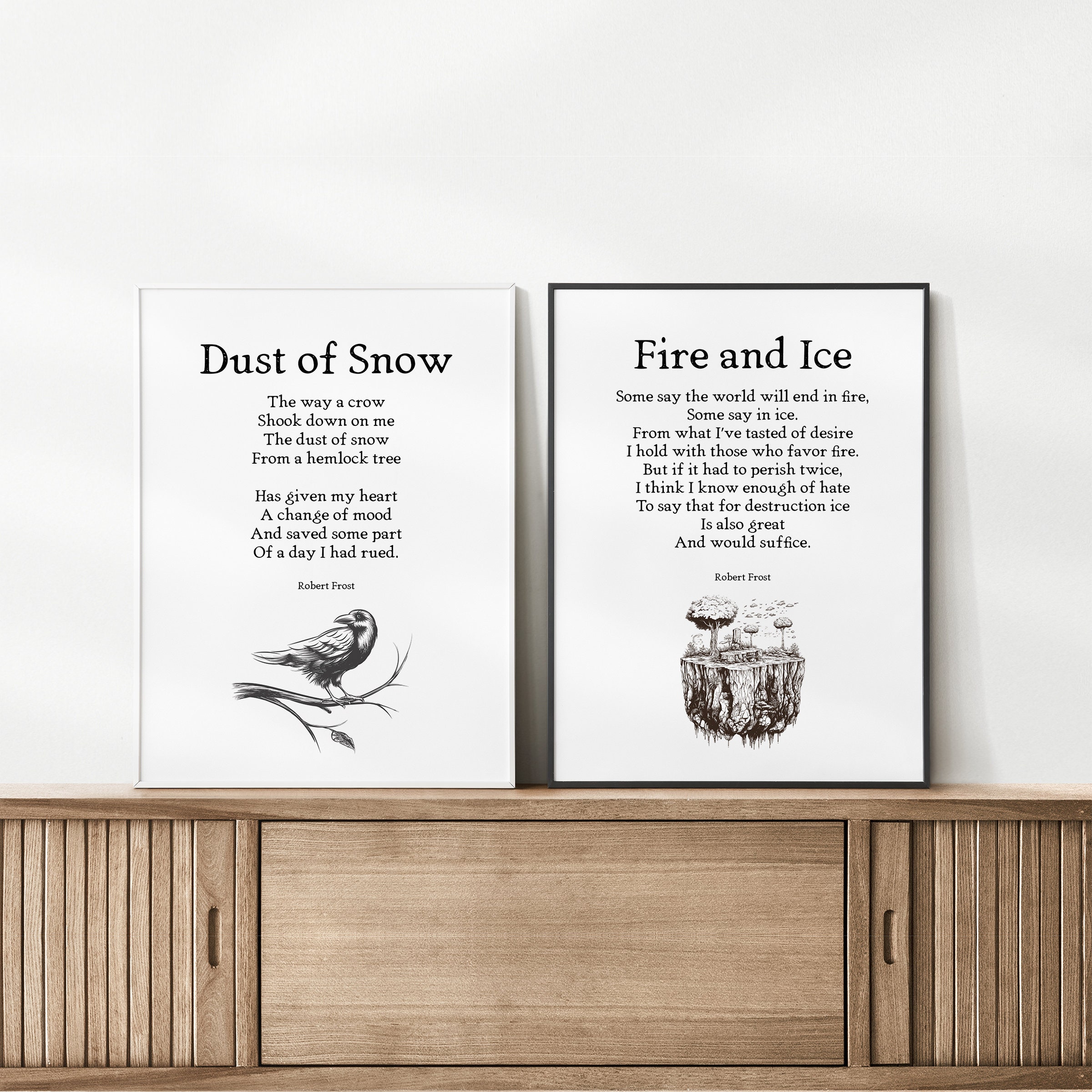Robert Frost Poetry Set of Two Prints, Dust of Snow, Fire and Ice ...