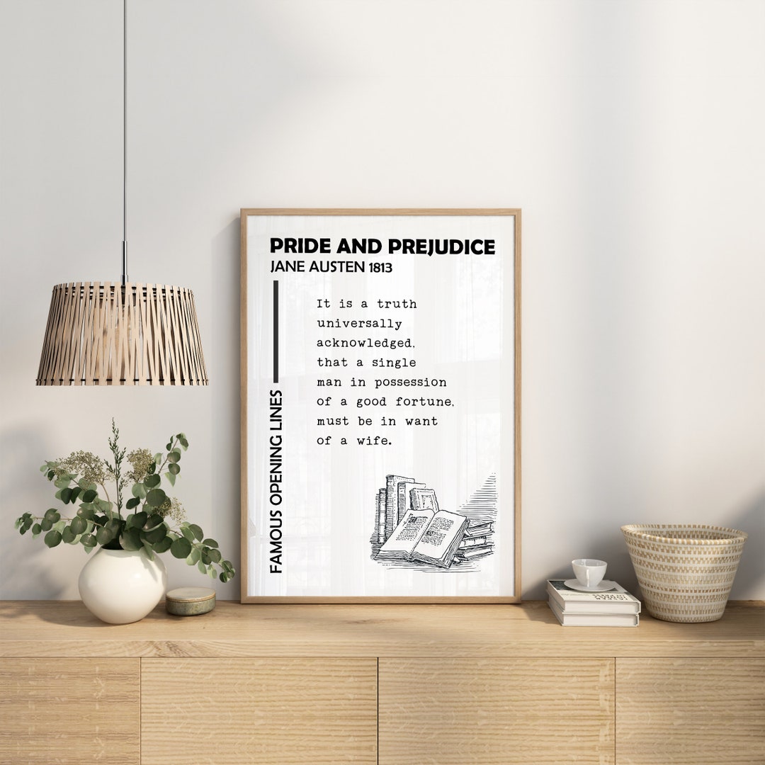 Jane Austen Print, Famous Opening Lines, Literature Wall Art Print ...