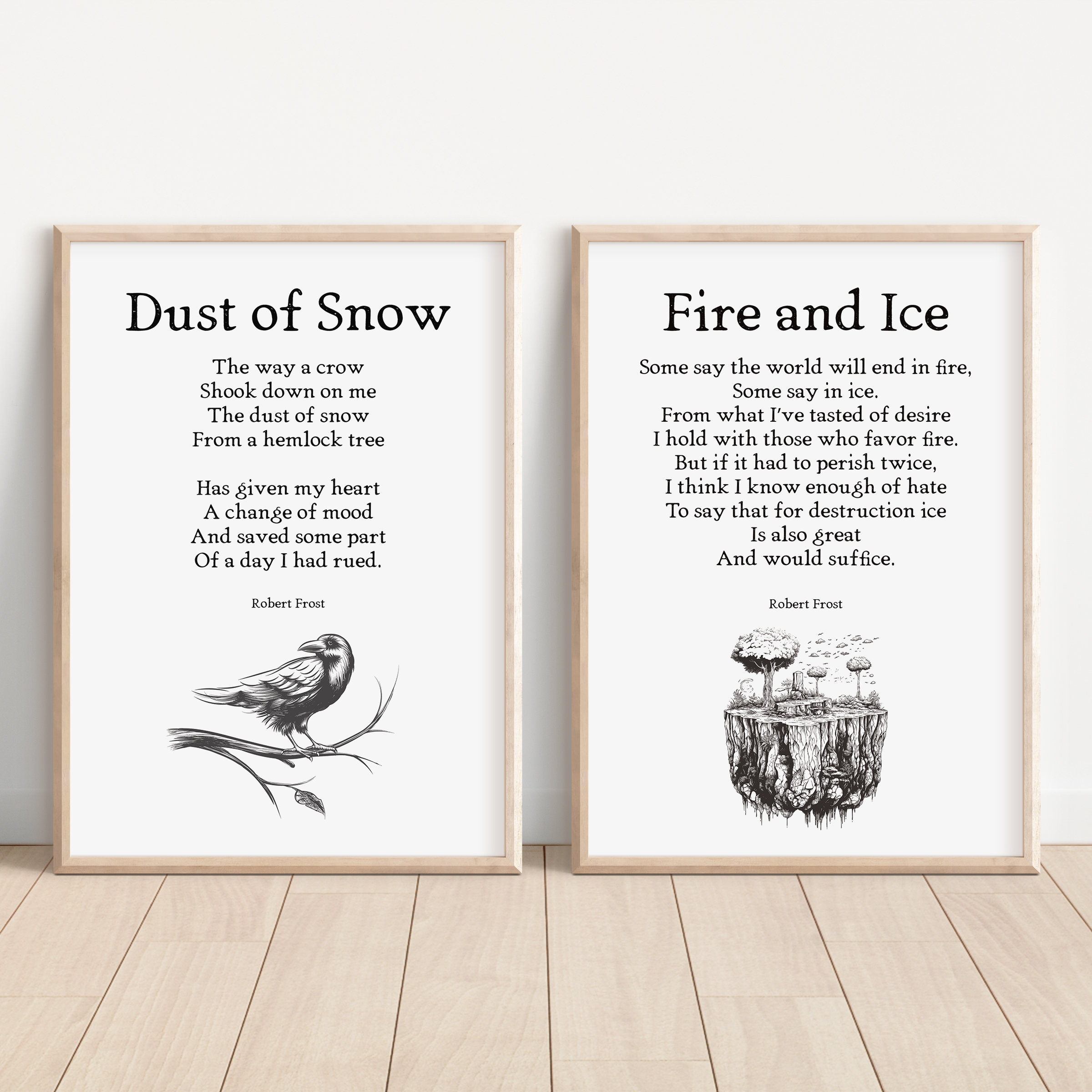Robert Frost Poetry Set of Two Prints, Dust of Snow, Fire and Ice ...