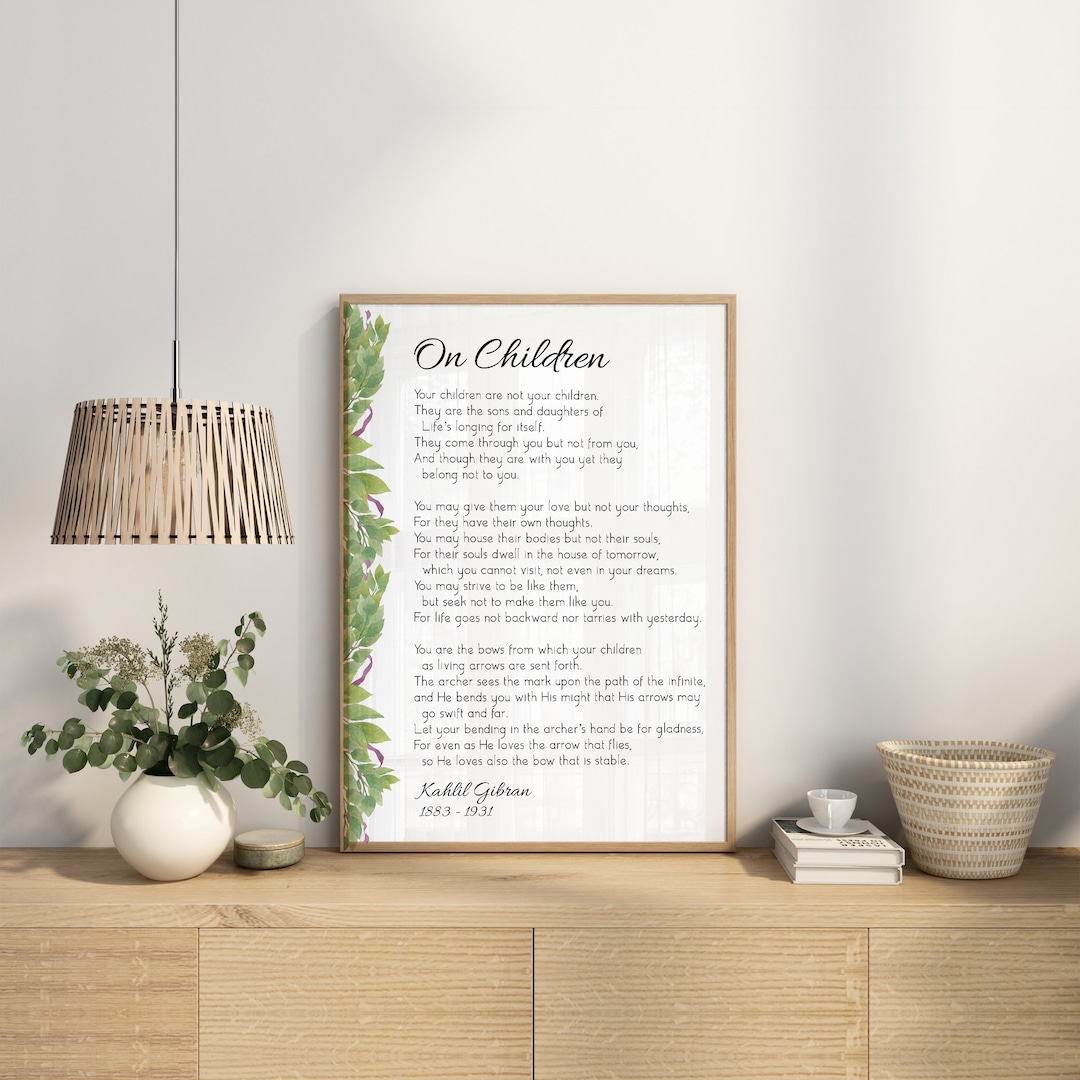 Kahlil Gibran Poem "on Children", Nursery Wall Art Print, New Parent ...