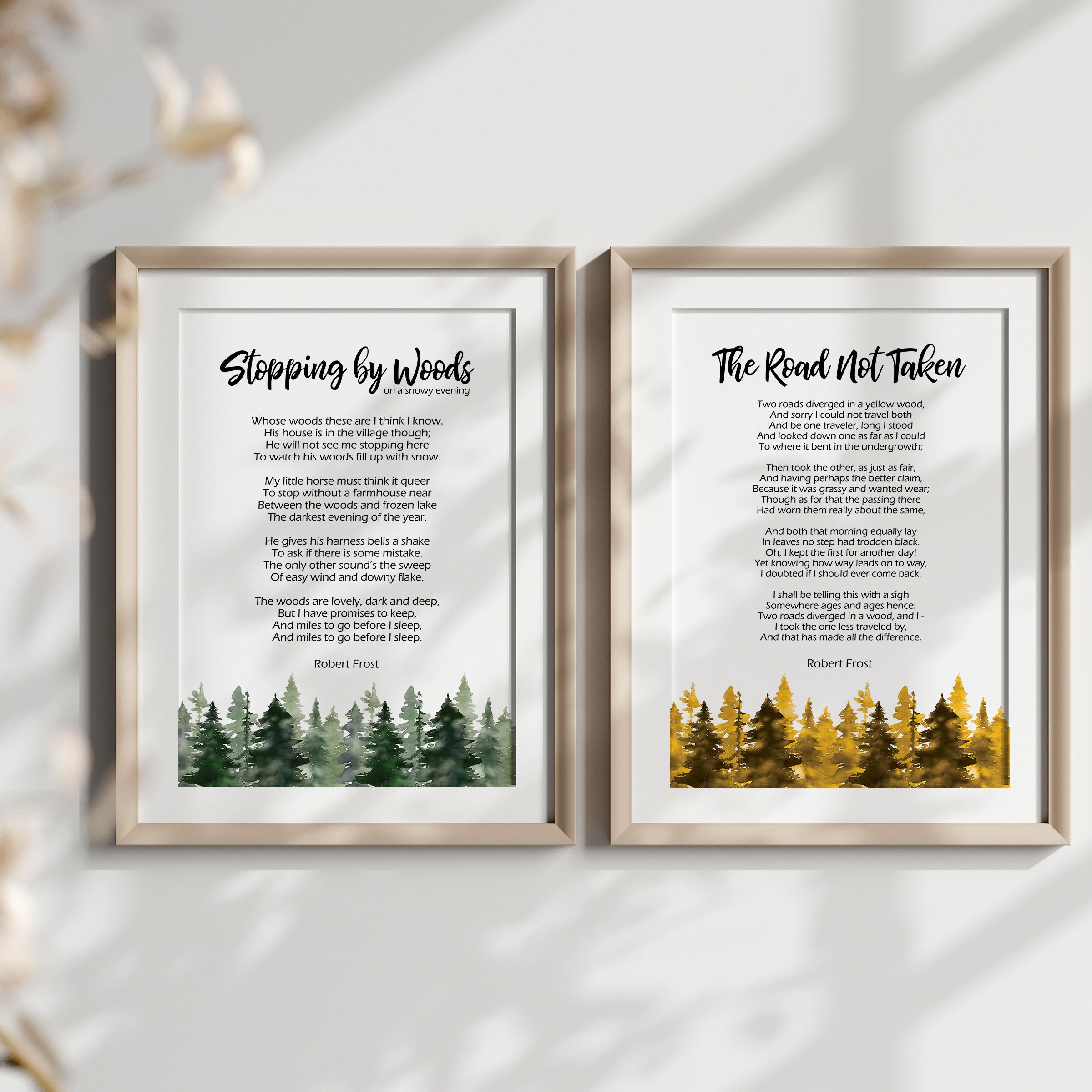 Robert Frost Poetry Set of Two Prints, the Road Not Taken, Stopping by ...