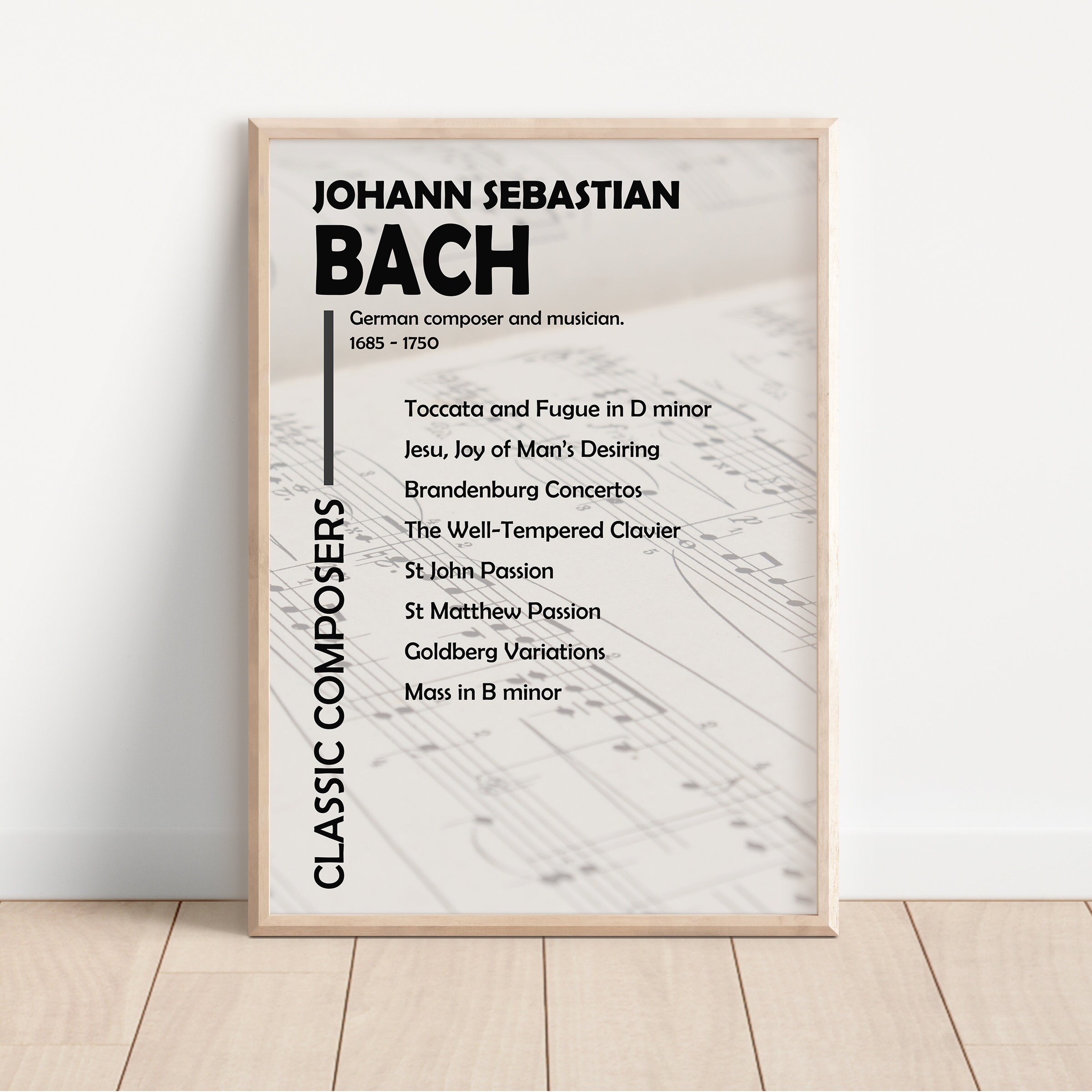 Johann Sebastian Bach Print, Classical Music Poster, Music Room Wall ...