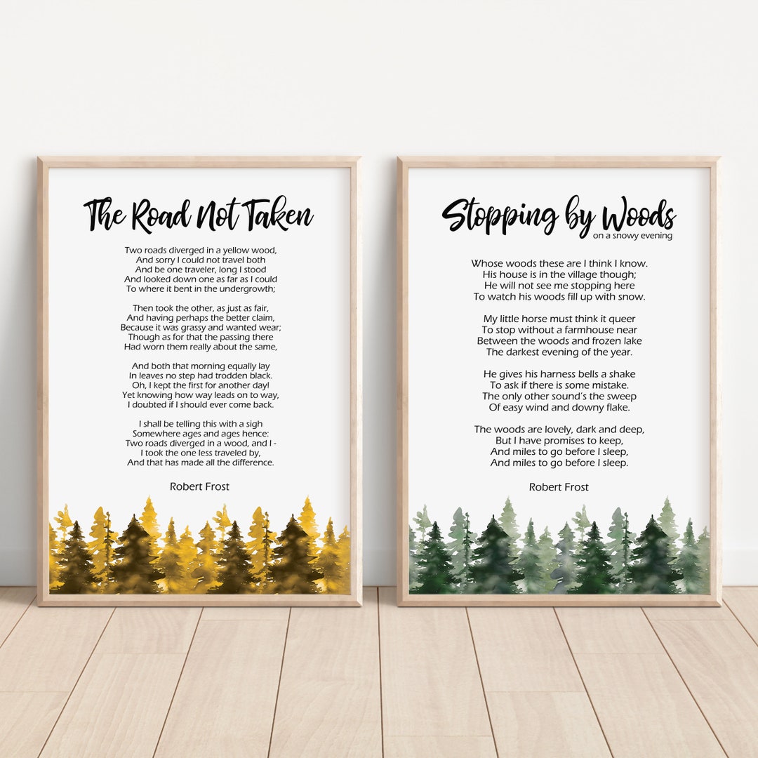 Robert Frost Poetry Set of Two Prints, the Road Not Taken, Stopping by ...