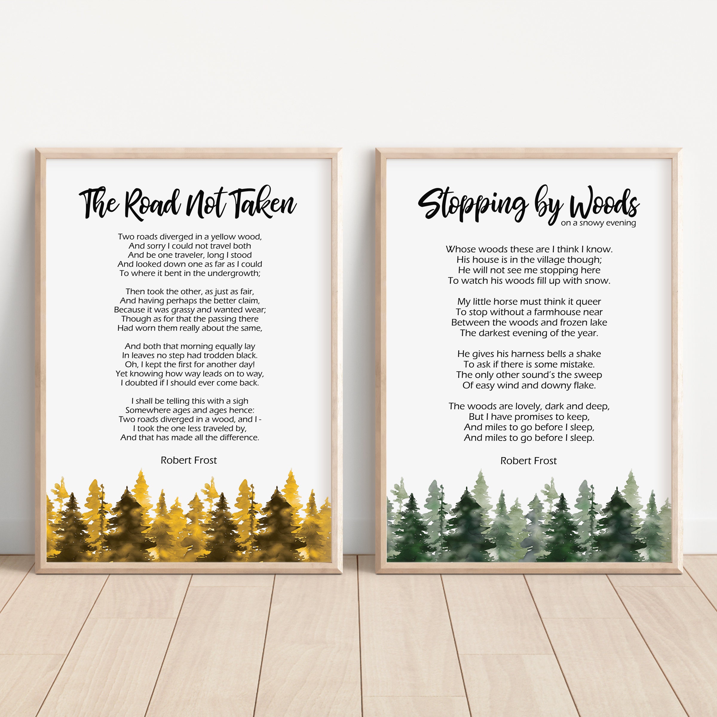 Robert Frost Poetry Set of Two Prints, the Road Not Taken, Stopping by ...