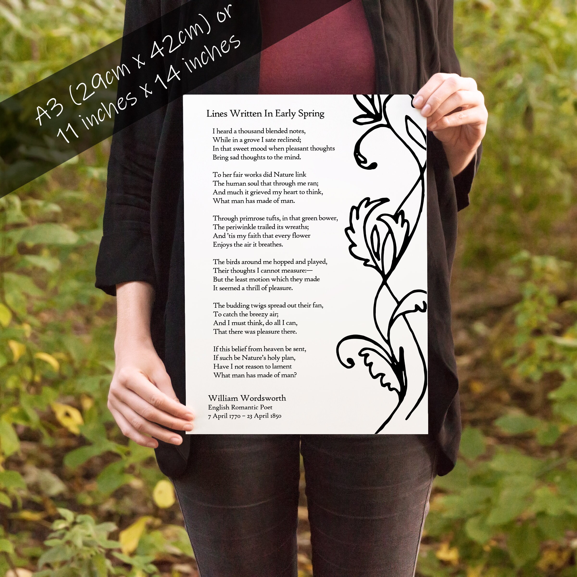 William Wordsworth Poetry Wall Art Print, Lines Written in Early Spring ...