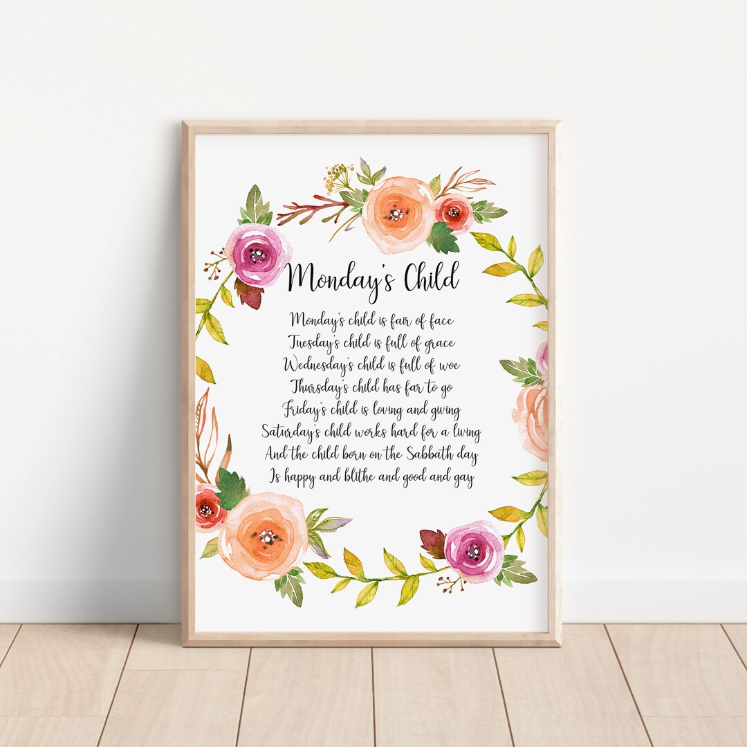 Monday's Child Poem Nursery Wall Art Children's - Etsy