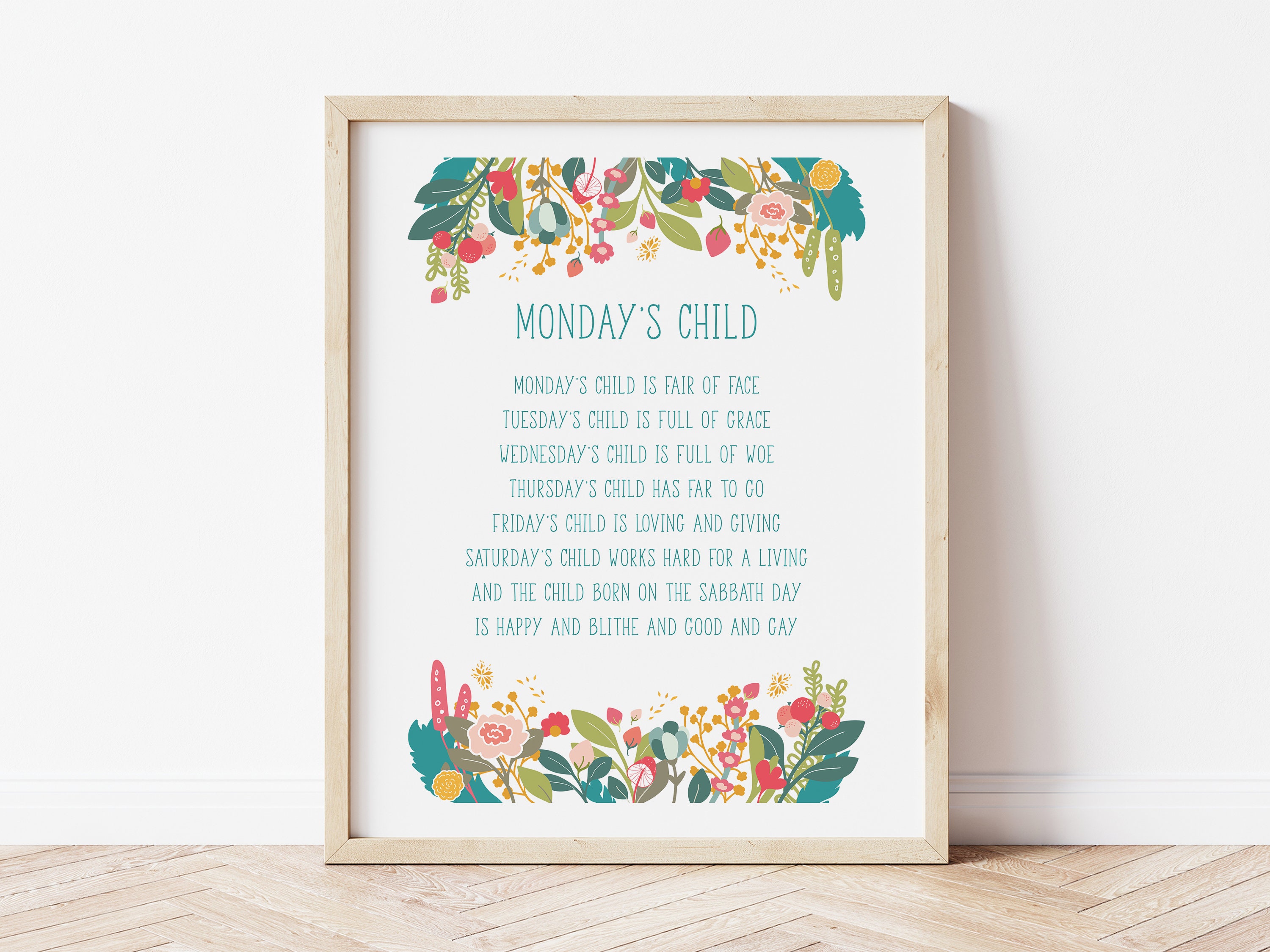 Monday's Child Poem Nursery Wall Art Children's | Etsy