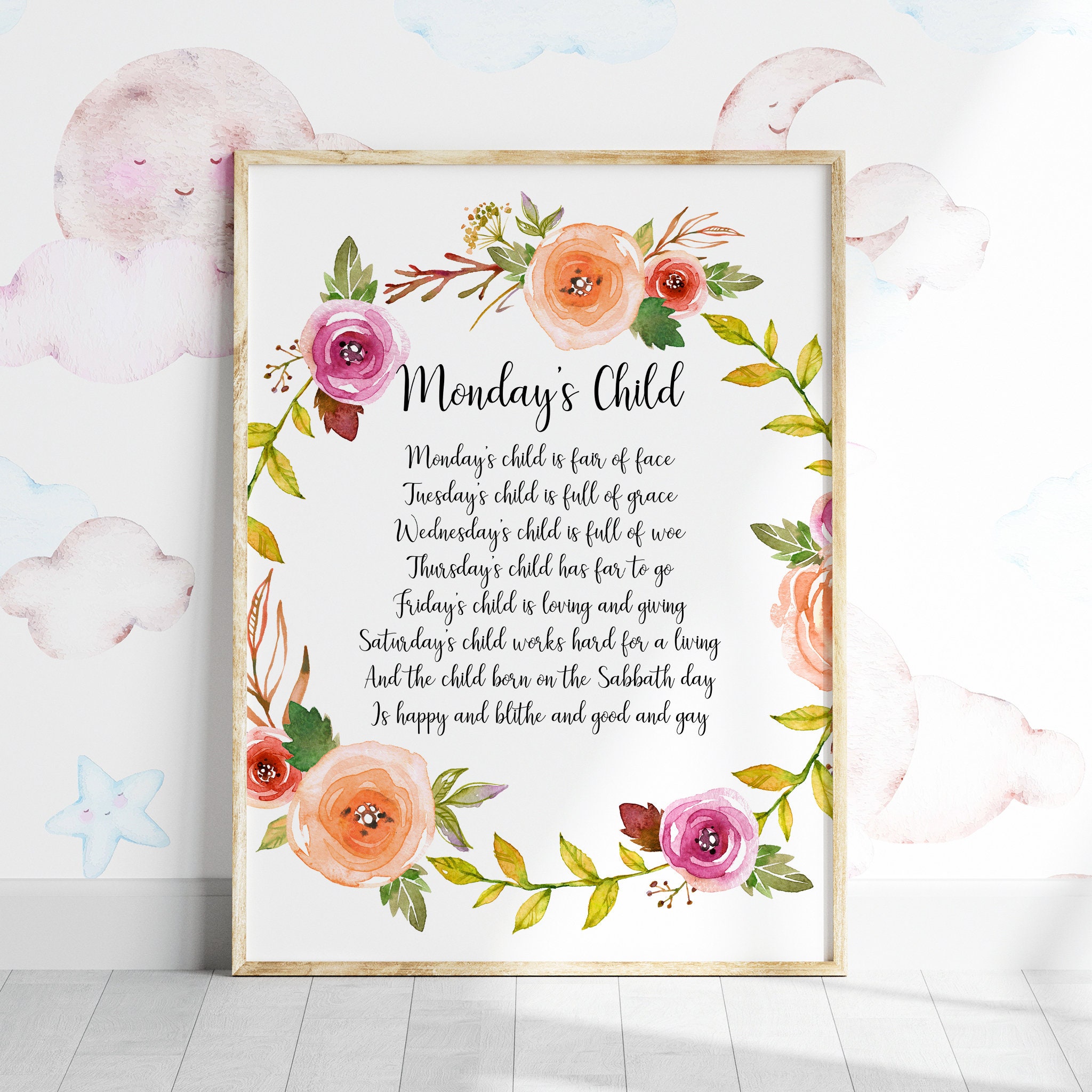 Monday's Child Poem Nursery Wall Art, Children's Bedroom Decor ...