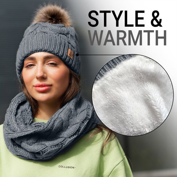 Womens Pom Beanie and Scarf Set - Etsy