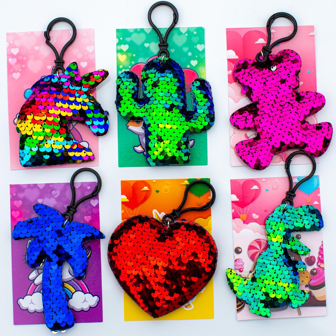 24 PC Keychain Valentine Sequin Cards & Gift Bags, Valentines for Class ...