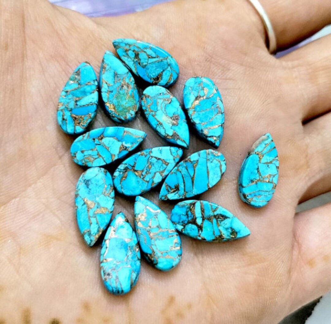 Natural 7x14mm Deep Blue Copper Turquoise Long Pear Drop Shape Flat ...