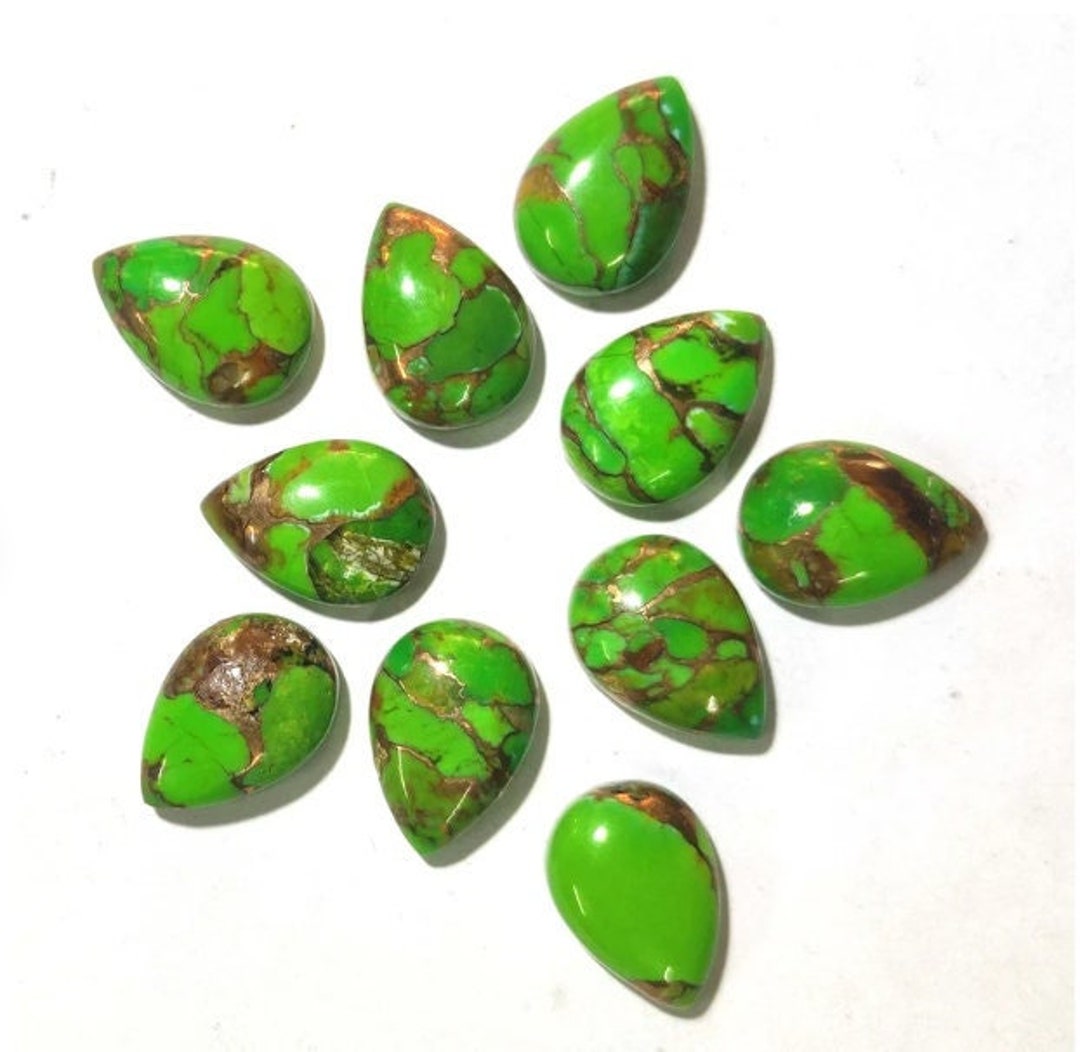 Green Copper Turquoise Pear Shape Flatback Gemstone for Jewelry ...
