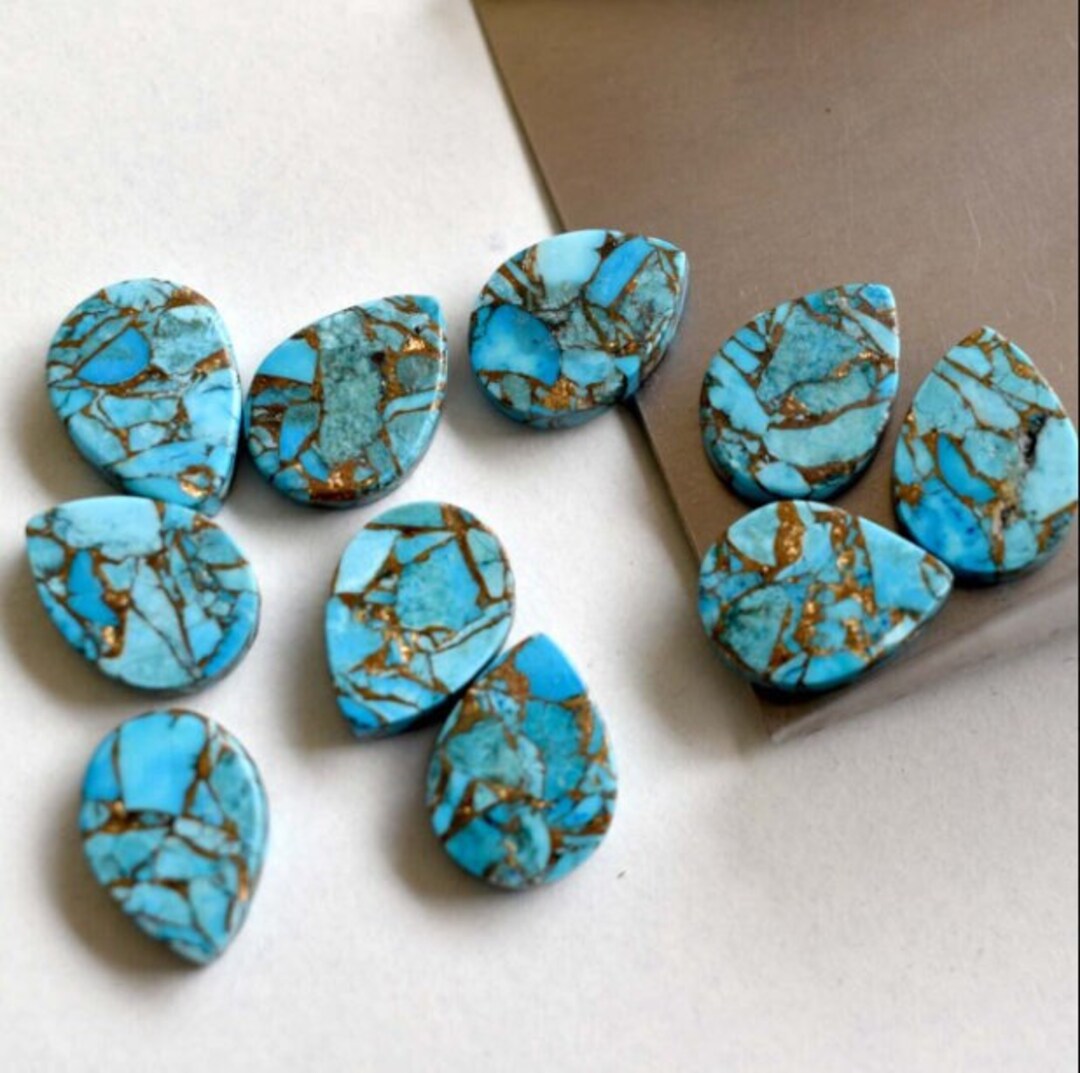 7x9mm Blue Copper Turquoise Pear Shape Flat Cabochon Gemstone for ...