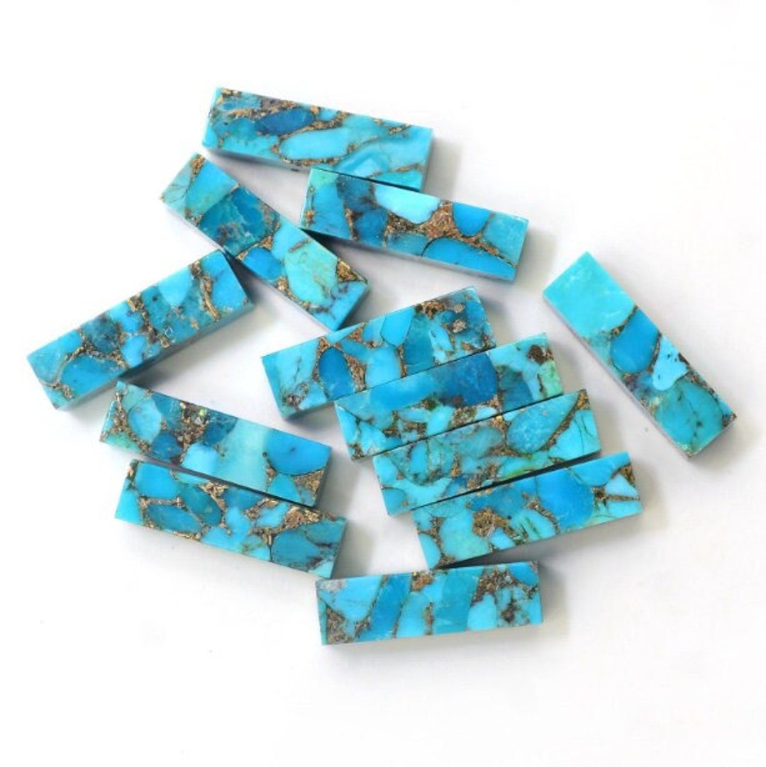 Natural Cabochon Blue Copper Turquoise Rectangle Shape Flat Bar 3x10mm ...